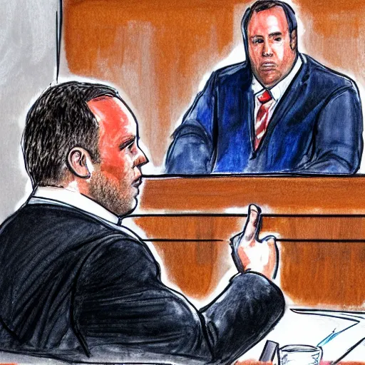 alex jones courtroom sketch court trial, interrupted | Stable Diffusion ...