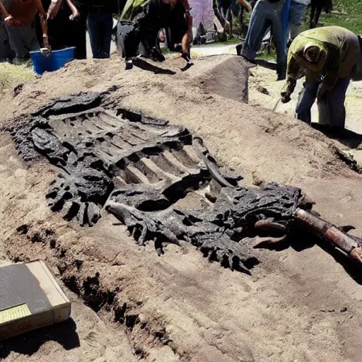 archeologists finding a huge Godzilla fossilized | Stable Diffusion