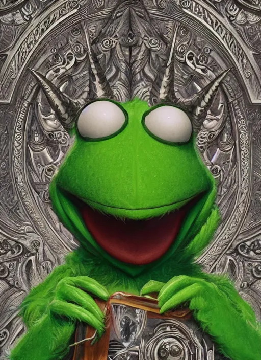portrait of Baphomet Kermit the frog in Society | Stable Diffusion ...