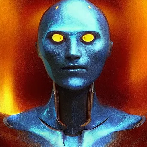 a humanoid robot, with blue skin, golden armour | Stable Diffusion ...