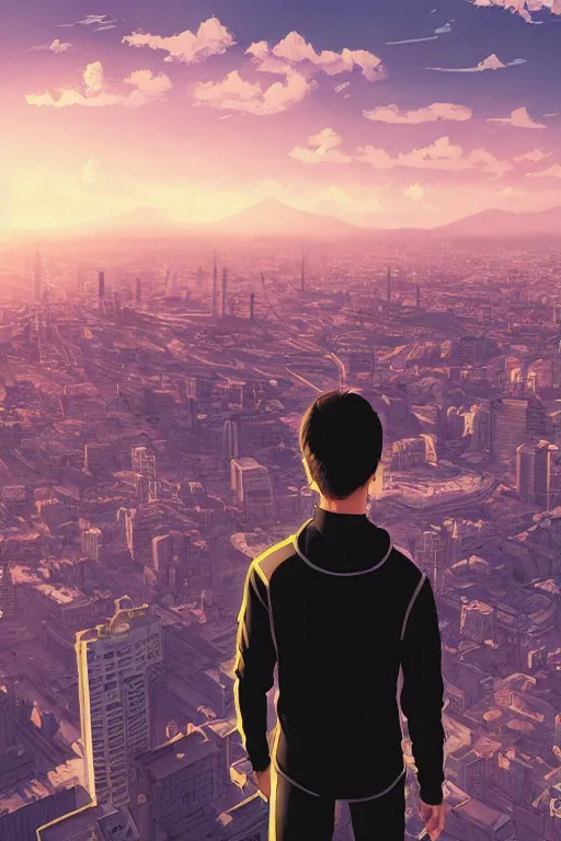 Man in black adidas tracksuit looking atop of a urban | Stable Diffusion | OpenArt