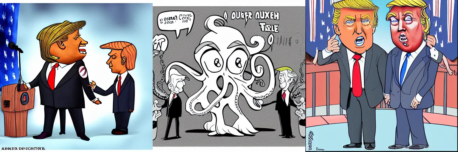 cartoon octopus hugging donald trump as he try to | Stable Diffusion ...