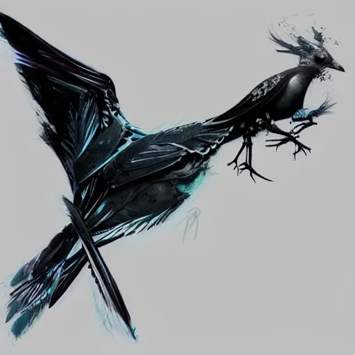 a full-metal neon-winged austral thrush, concept art | Stable Diffusion ...