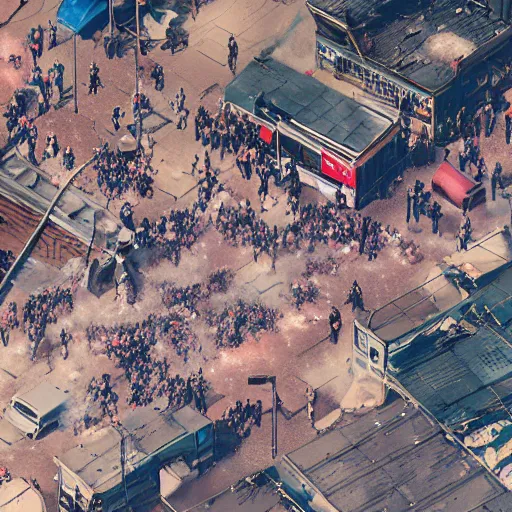 aerial view photograph of a riot in a cyberpunk city | Stable Diffusion ...