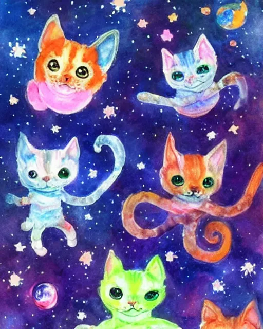 cute galactic space kittens, painted in water colors | Stable Diffusion ...