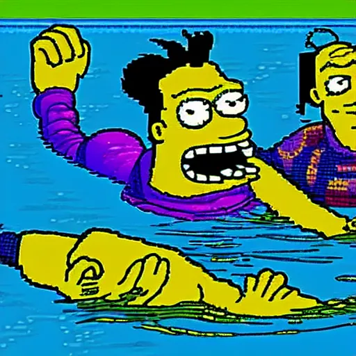 kang and kodos from the simpsons swimming underwater, | Stable Diffusion