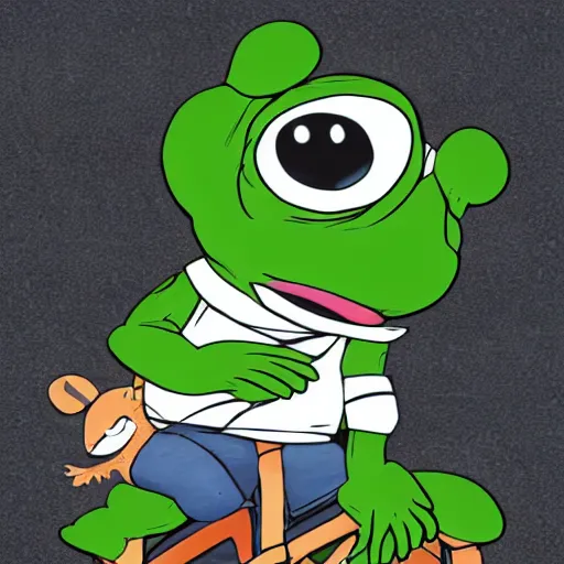 a portrait of a happy pepe the frog riding a puppy, | Stable Diffusion ...