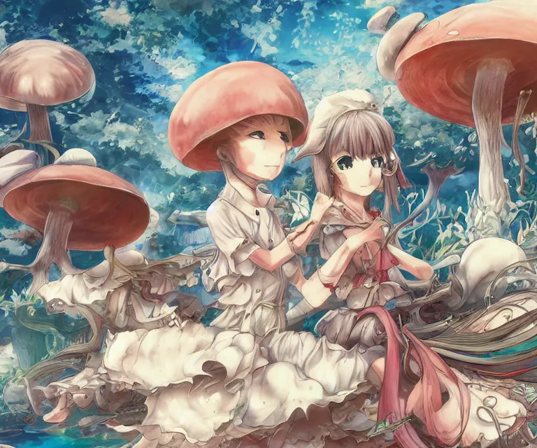 mushroom, anime fantasy illustration by tomoyuki | Stable Diffusion