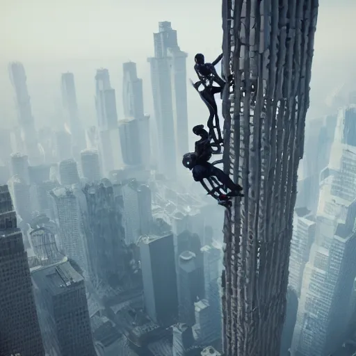 giant human skeleton climbing side of a ( ( skyscraper | Stable ...