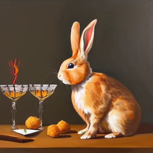 a painting of a rabbit drinking tequila and eating | Stable Diffusion
