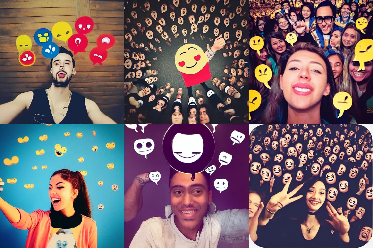 “influencer taking a selfie with emoticons in the air” | Stable ...