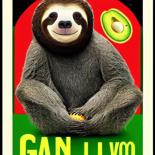 giant sloth eating an avocado, movie poster style, | Stable Diffusion
