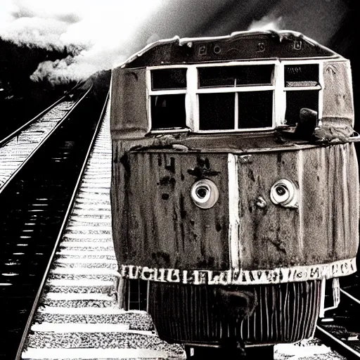 a nightmare creature merging with a old train, vhs | Stable Diffusion ...