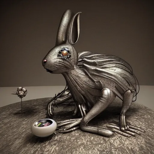 alien rabbit in the space by HR giger, octane render, | Stable Diffusion