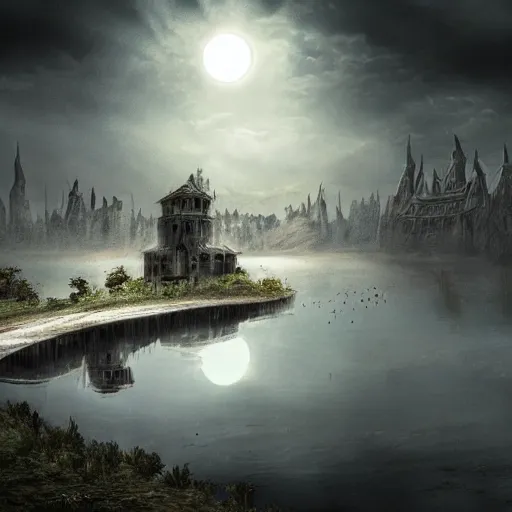 bleeding eclipse over a lake, dark atmosphere, moody, | Stable Diffusion | OpenArt