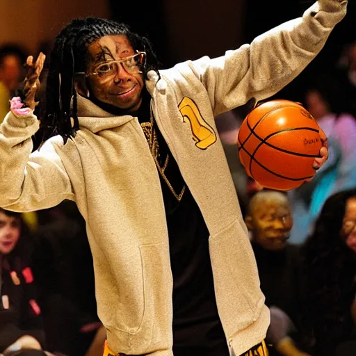 Lil Wayne holding basketball in a ballroom with gold | Stable Diffusion ...