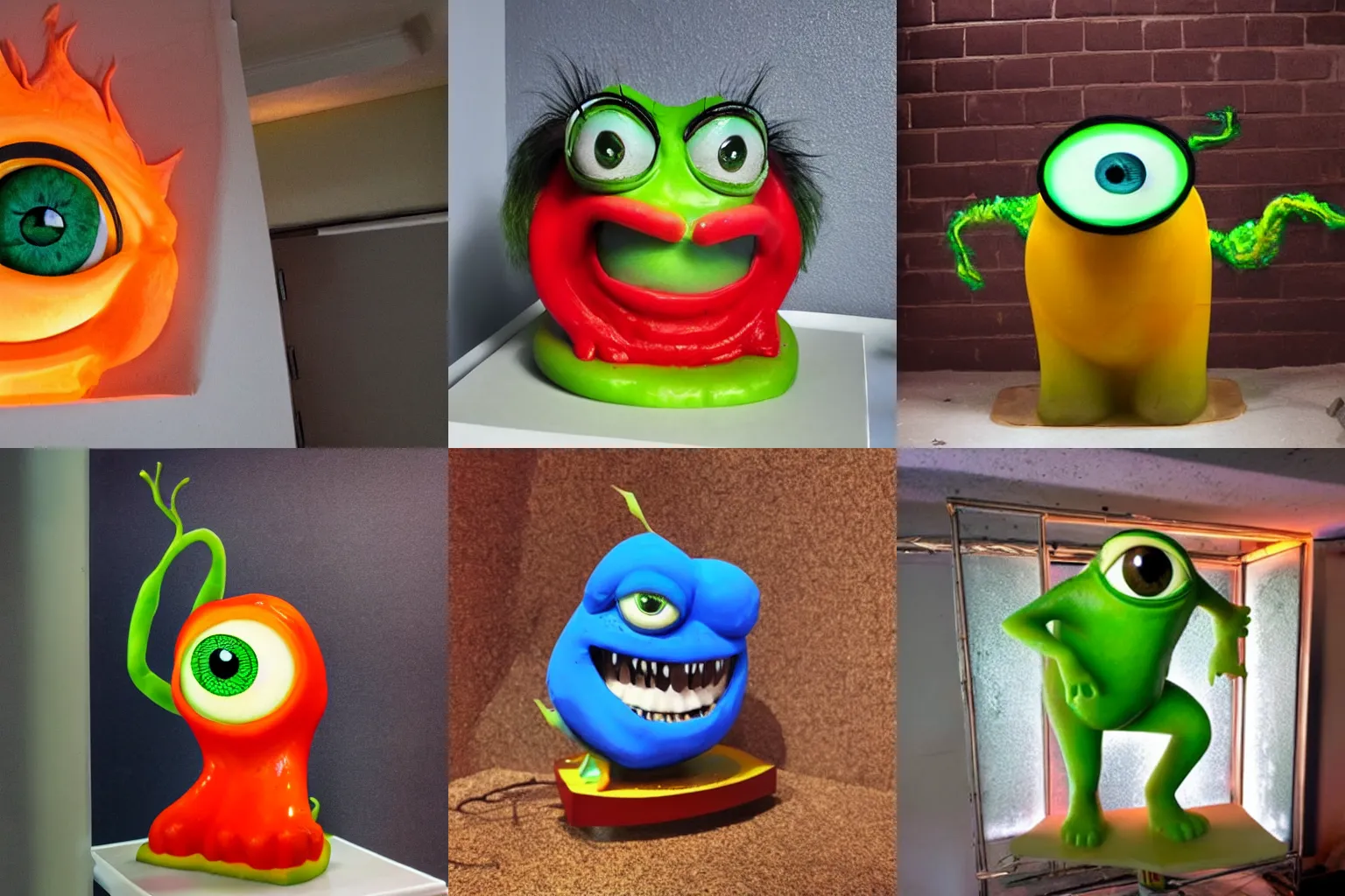 melting wax sculpture of Mike Wazowski in a fiery | Stable Diffusion ...