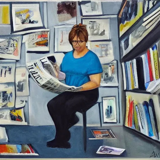 alex jones, painting, sad mood, hunched over newspaper | Stable Diffusion