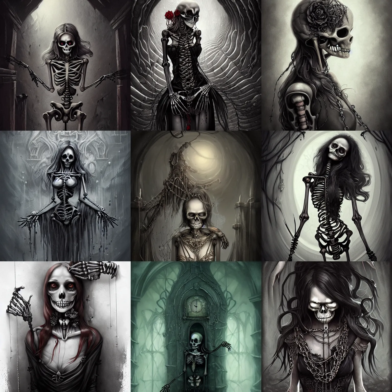 a skeleton chained to the wall in a gloomy dungeon, | Stable Diffusion ...