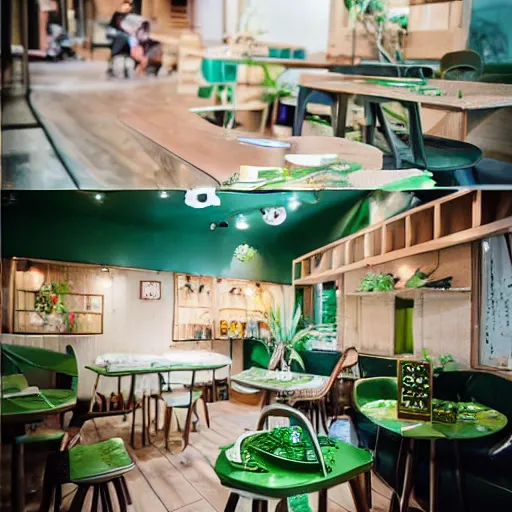 cute frog themed cafe, japanese cafe photography, | Stable Diffusion