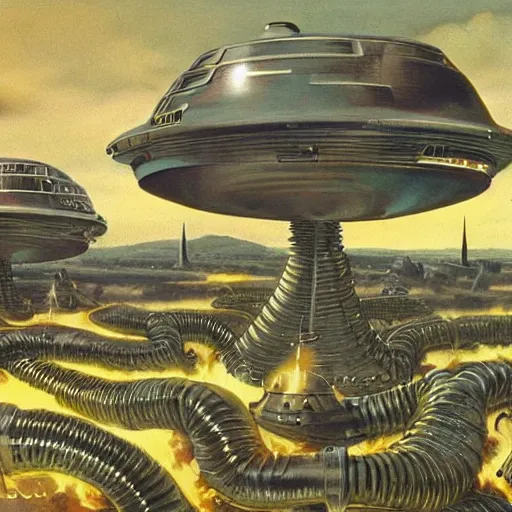 alien invasion of earth, 1 9 6 0 s scifi art style, | Stable Diffusion ...