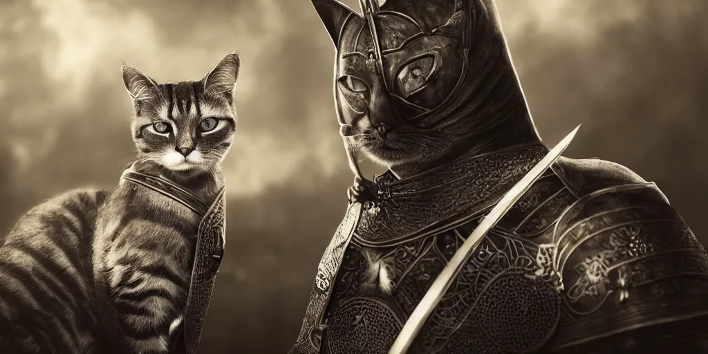 a cat as a knight templar, beautiful portrait photo, | Stable Diffusion ...