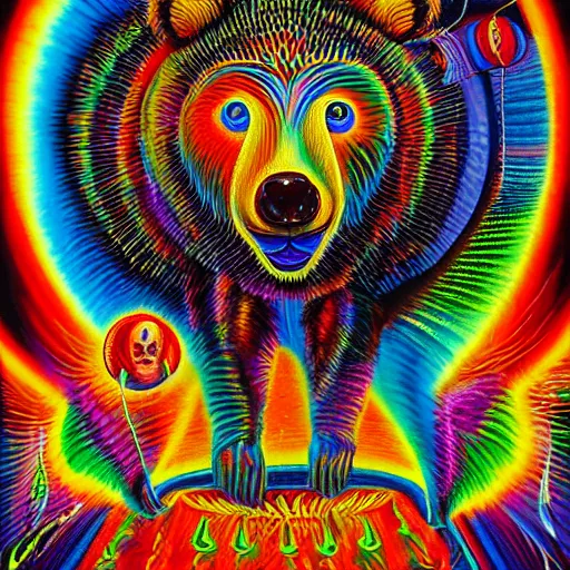 bear spinning fire poi, painted by lisa frank, alex | Stable Diffusion ...