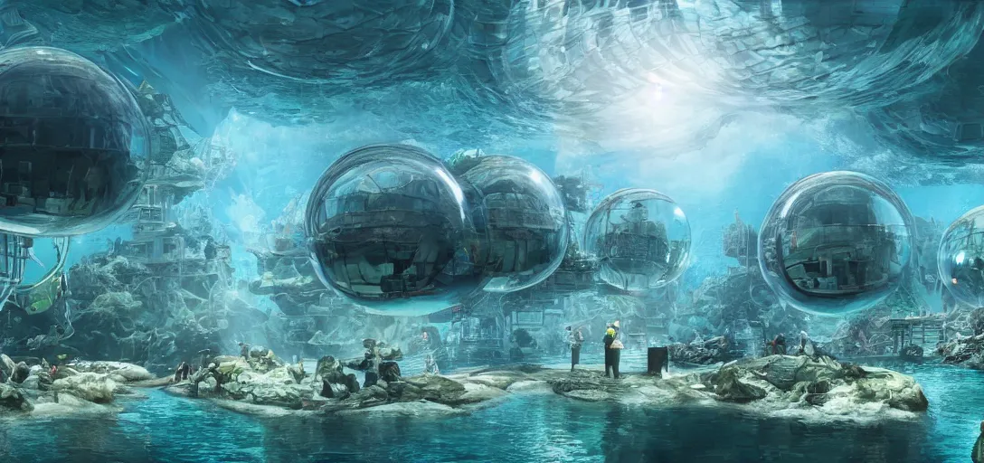 underwater city in a giant glass bubble with soldiers | Stable ...