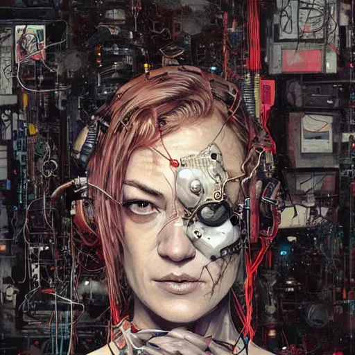 yvonne strahovski as a cyberpunk hacker, skulls, wires | Stable Diffusion | OpenArt