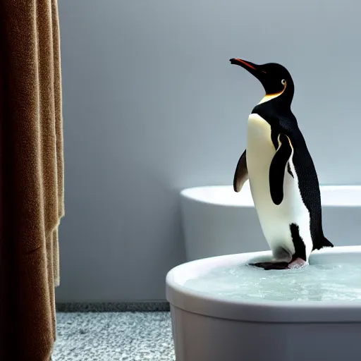 a photograph of a penguin in a bath tub, bathroom, | Stable Diffusion ...