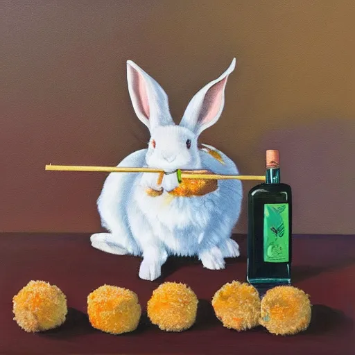 a painting of a rabbit drinking tequila and eating | Stable Diffusion