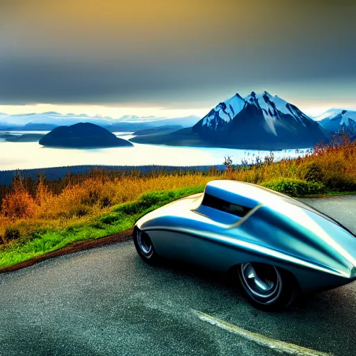 a photo of a shiny retro futuristic vintage car parked | Stable ...