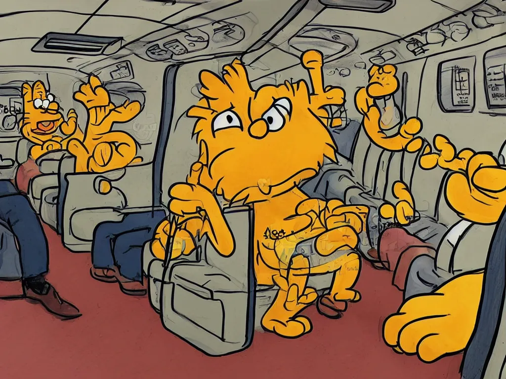 a cartoony drawing of Garfield!!, sitting in a | Stable Diffusion | OpenArt