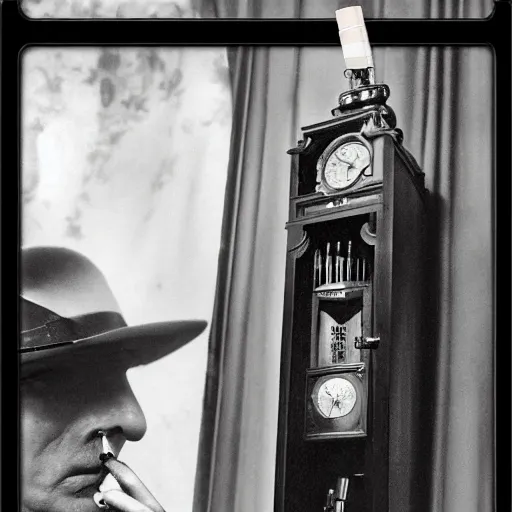 humanoid grandfather clock smoking a cigarette with a | Stable ...