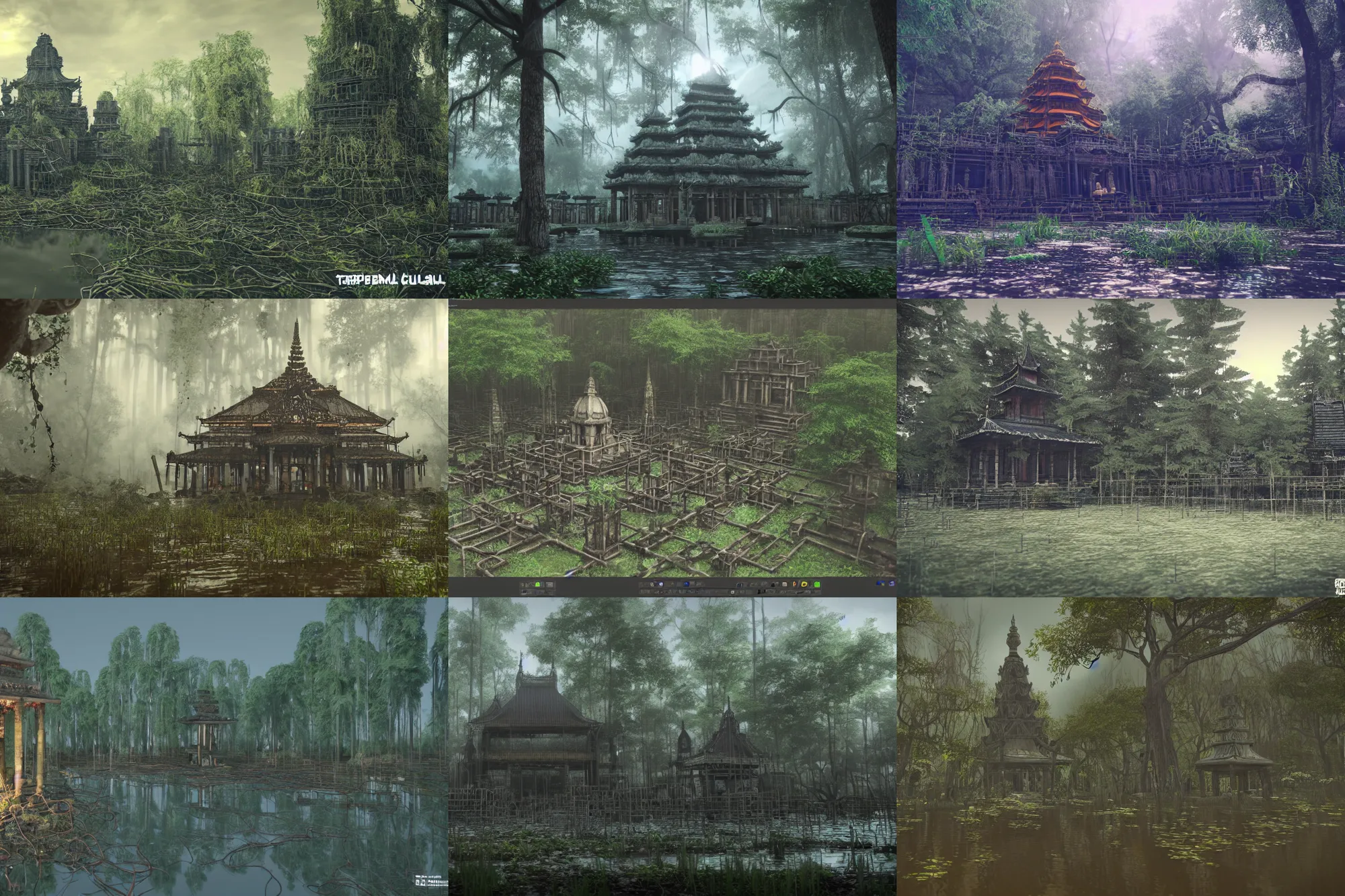 temple in a Swamp full of trees made out of wires and | Stable ...