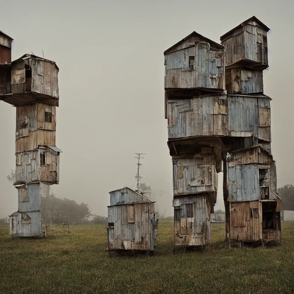 two towers, made up of stacked makeshift squatter | Stable Diffusion ...