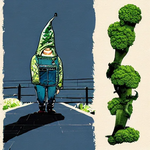 broccoli gnome wearing denim jacket ian mcque ink | Stable Diffusion ...