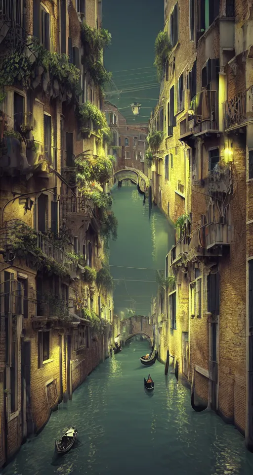 a canal in venice at night with streetlights, | Stable Diffusion | OpenArt