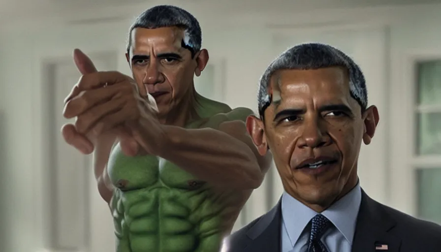 barack obama as a hulk, still from the final scene of | Stable ...