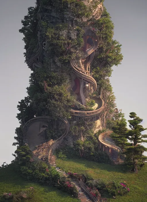 a curved wizard tower on a stony hill, magical, | Stable Diffusion ...