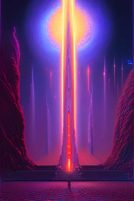 an epic hyperspace light technology temple with female | Stable ...