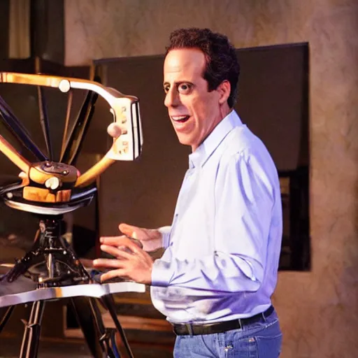 animatronic Jerry Seinfeld, exposed mechanics, photo, | Stable Diffusion