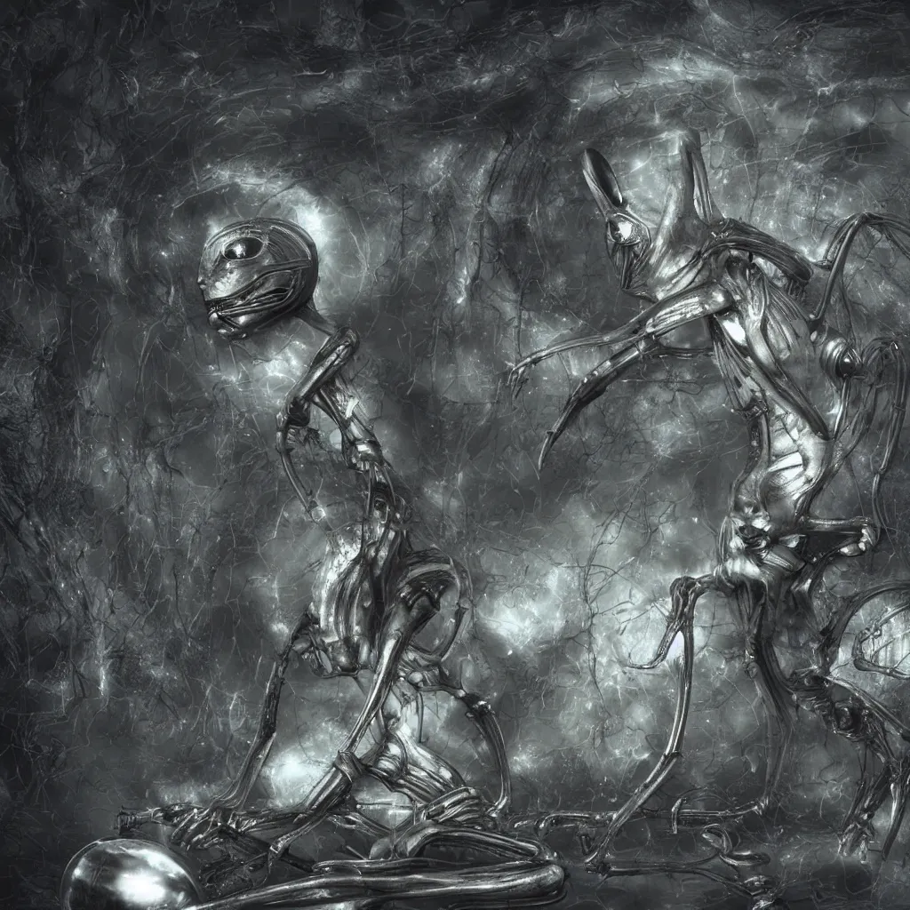 alien rabbit in the space by HR giger, octane render, | Stable Diffusion