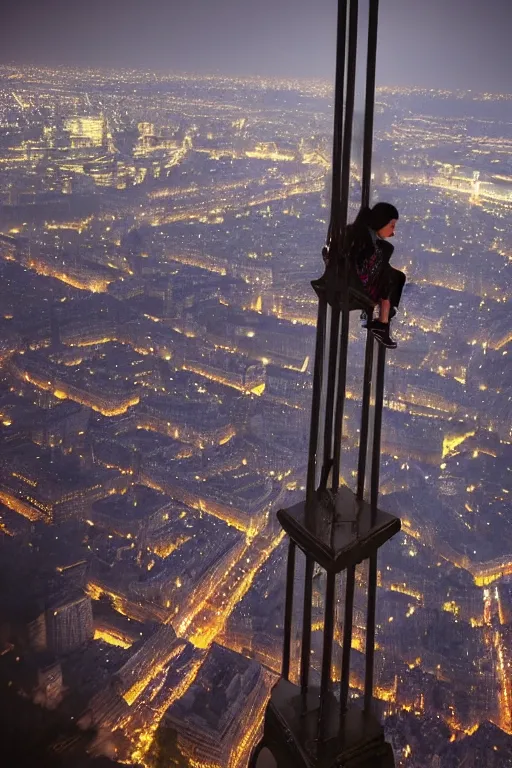 hispanic female teen climbing the Eiffel Tower in the | Stable Diffusion | OpenArt