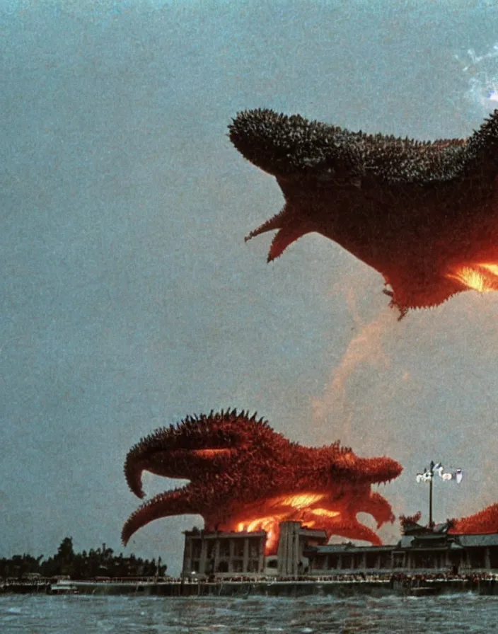 a filmstill of a north korean monster movie, kaiju - | Stable Diffusion