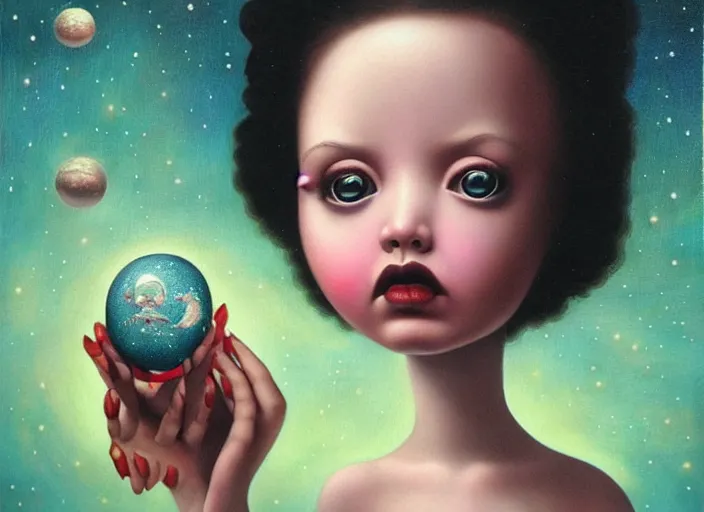 a cute alien girl holds the universe in her hand, an | Stable Diffusion ...