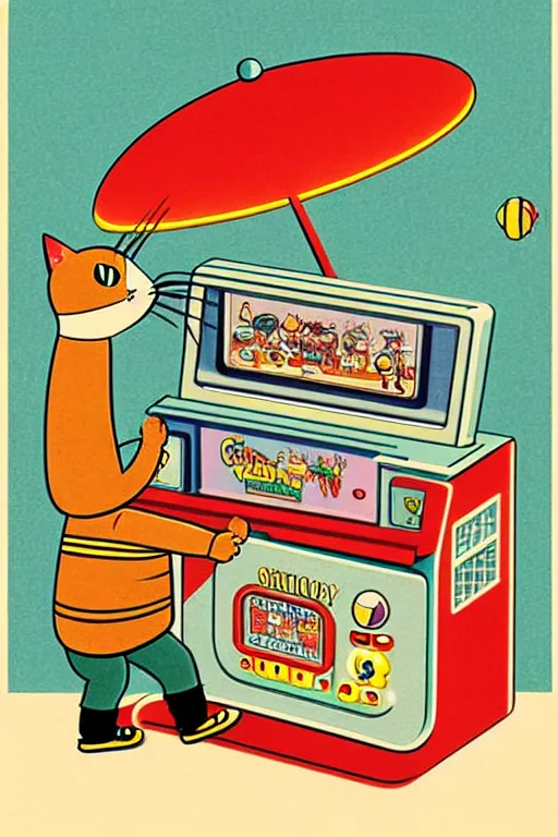 by richard scarry. a cat playing pinball. a 1 9 5 0 s | Stable ...