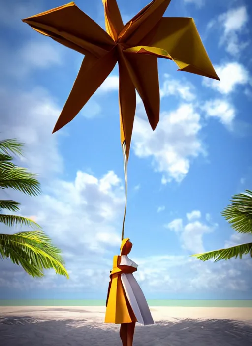 origami palm trees on a beach made out of sheets of | Stable Diffusion ...