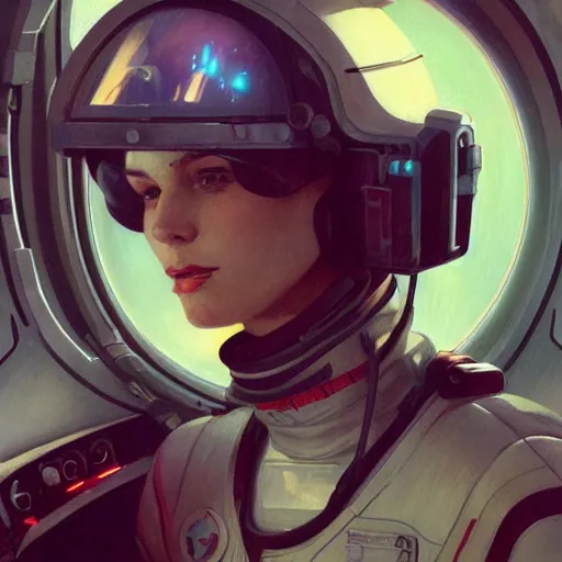 A female spaceship pilot in a cockpit, retro sci-fi, | Stable Diffusion ...
