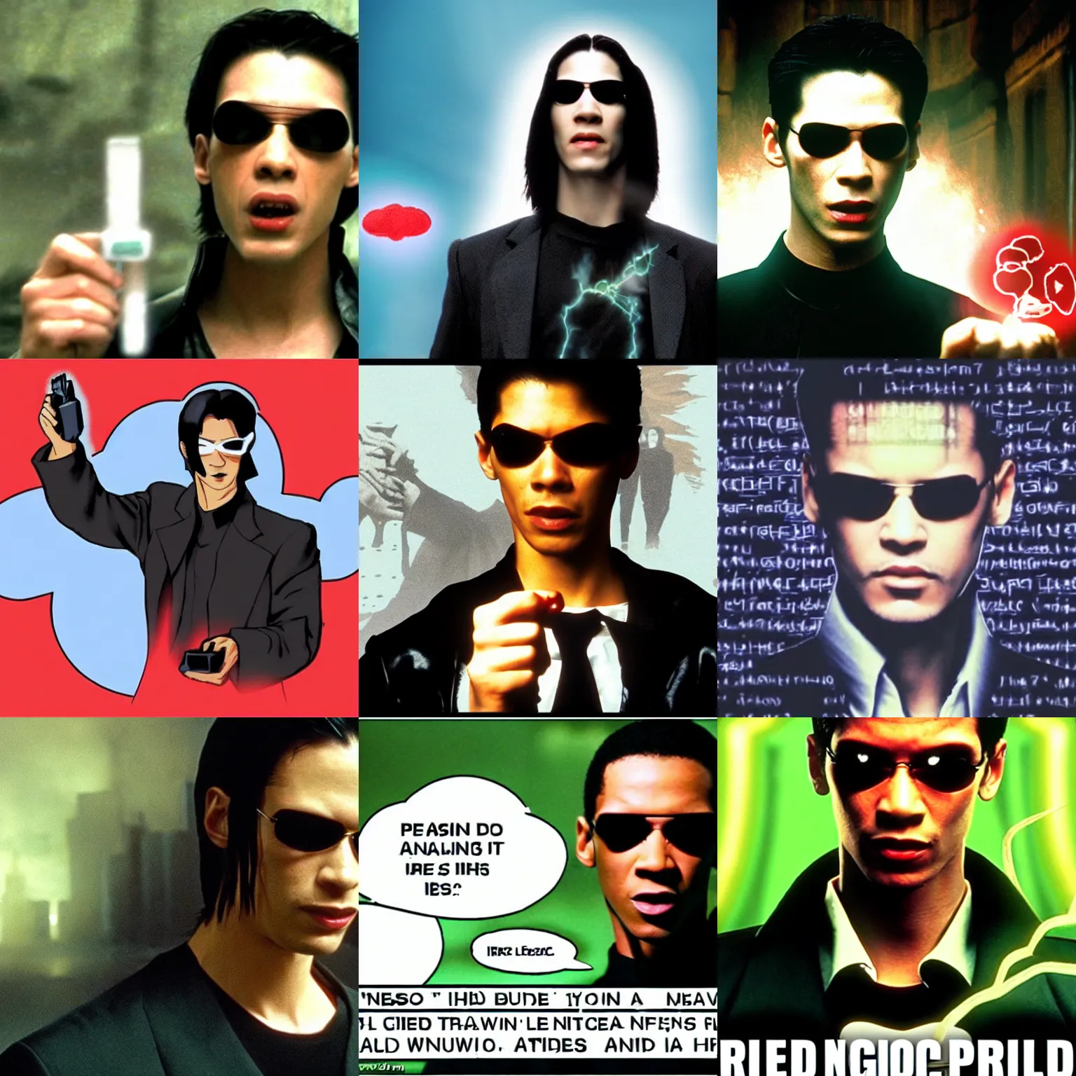 neo from matrix holding red pill close to his mouth, a | Stable ...